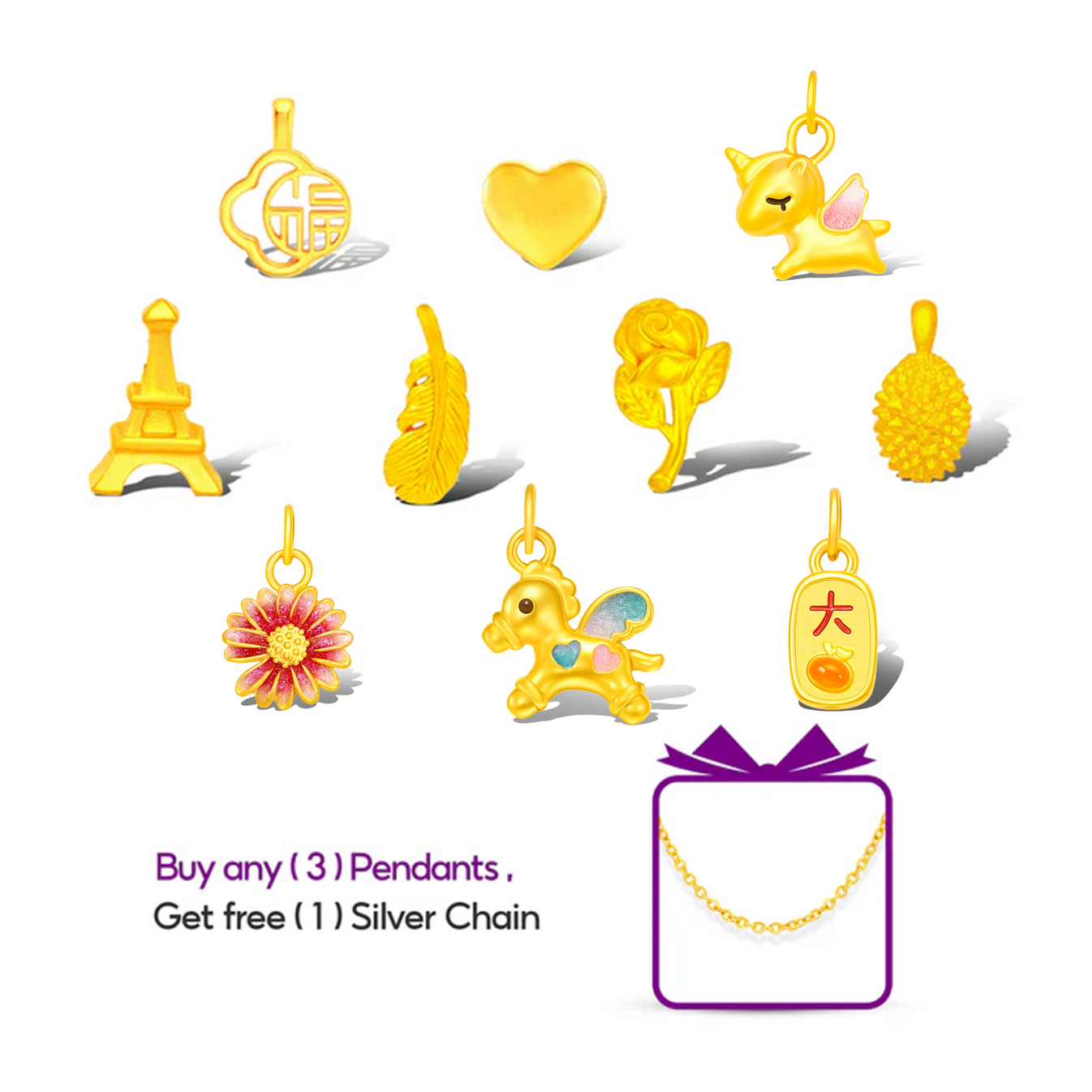 TAKA Jewellery 999 Pure Gold Mini Pendant - Assorted Designs - TAKA ...