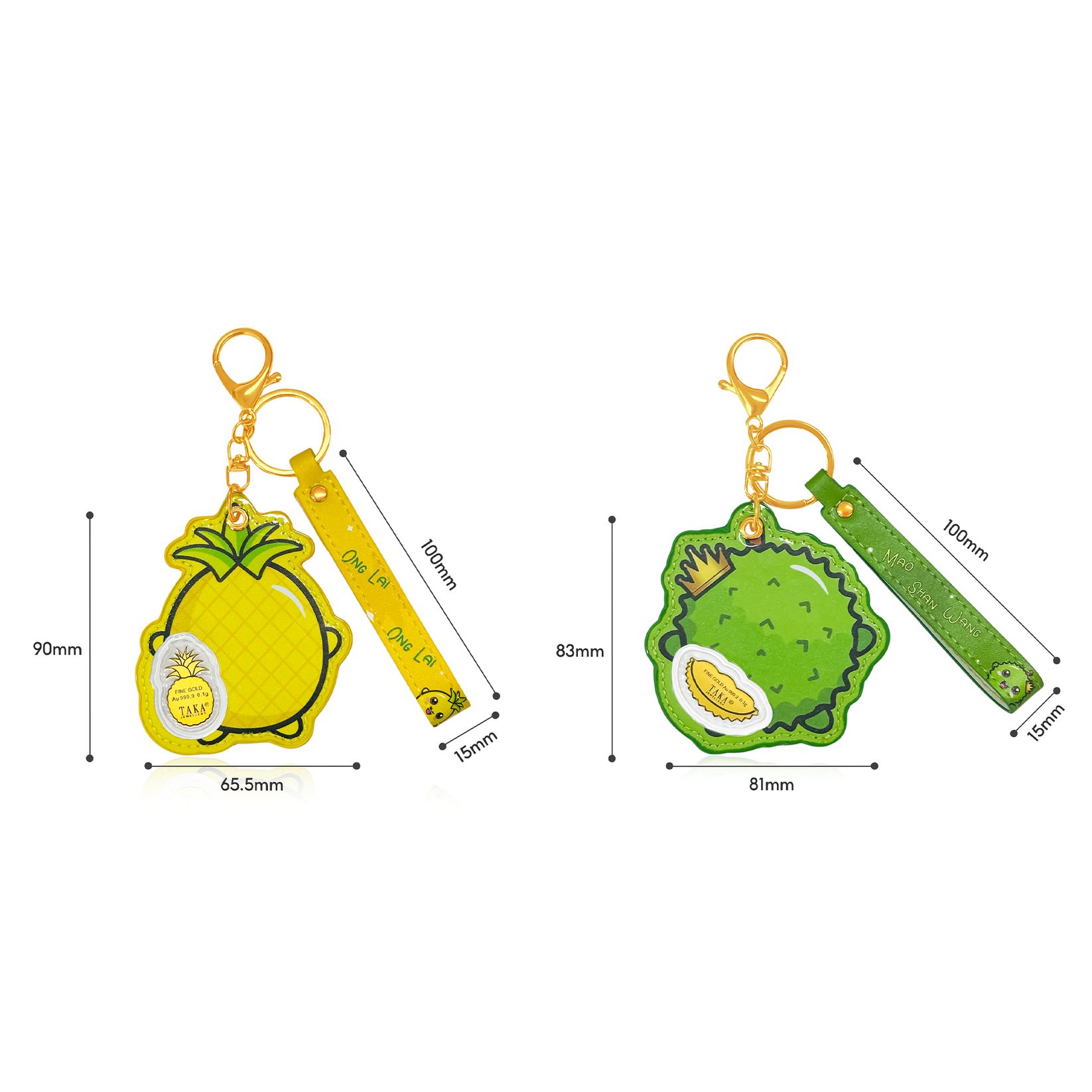 TAKA Jewellery 999 Pure Gold Durian & Pineapple Keychain - TAKA Jewellery